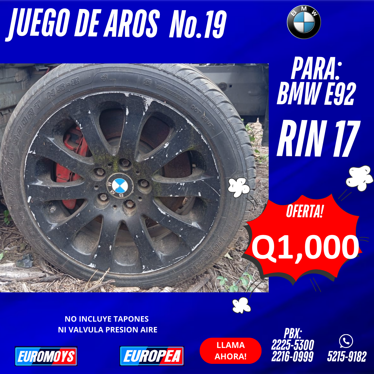 JUEGO DE AROS PARA BMW E92 RIN 17 - Euromoys - Repuestos Nuevos