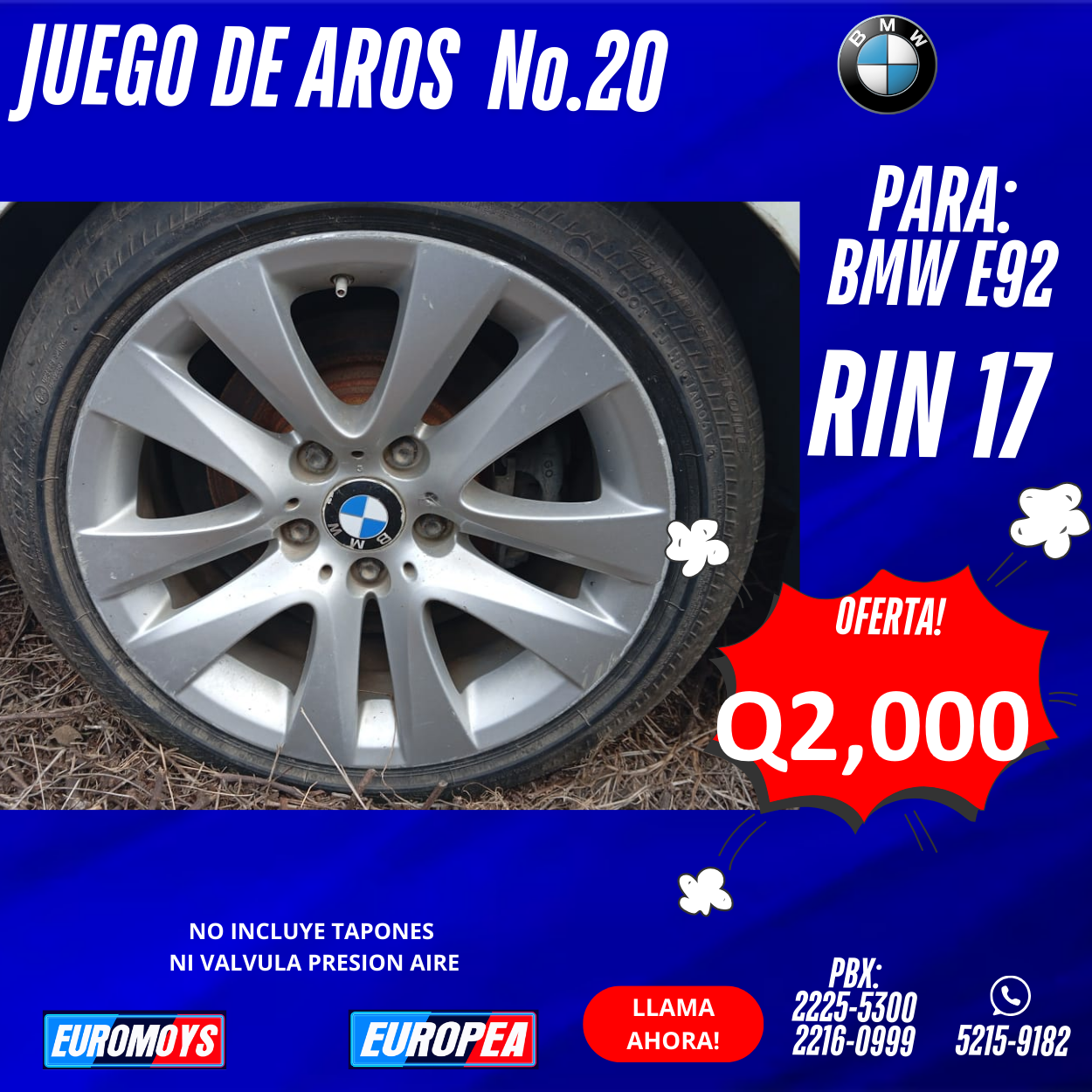JUEGO DE AROS PARA BMW E92 RIN 17 - Euromoys - Repuestos Nuevos