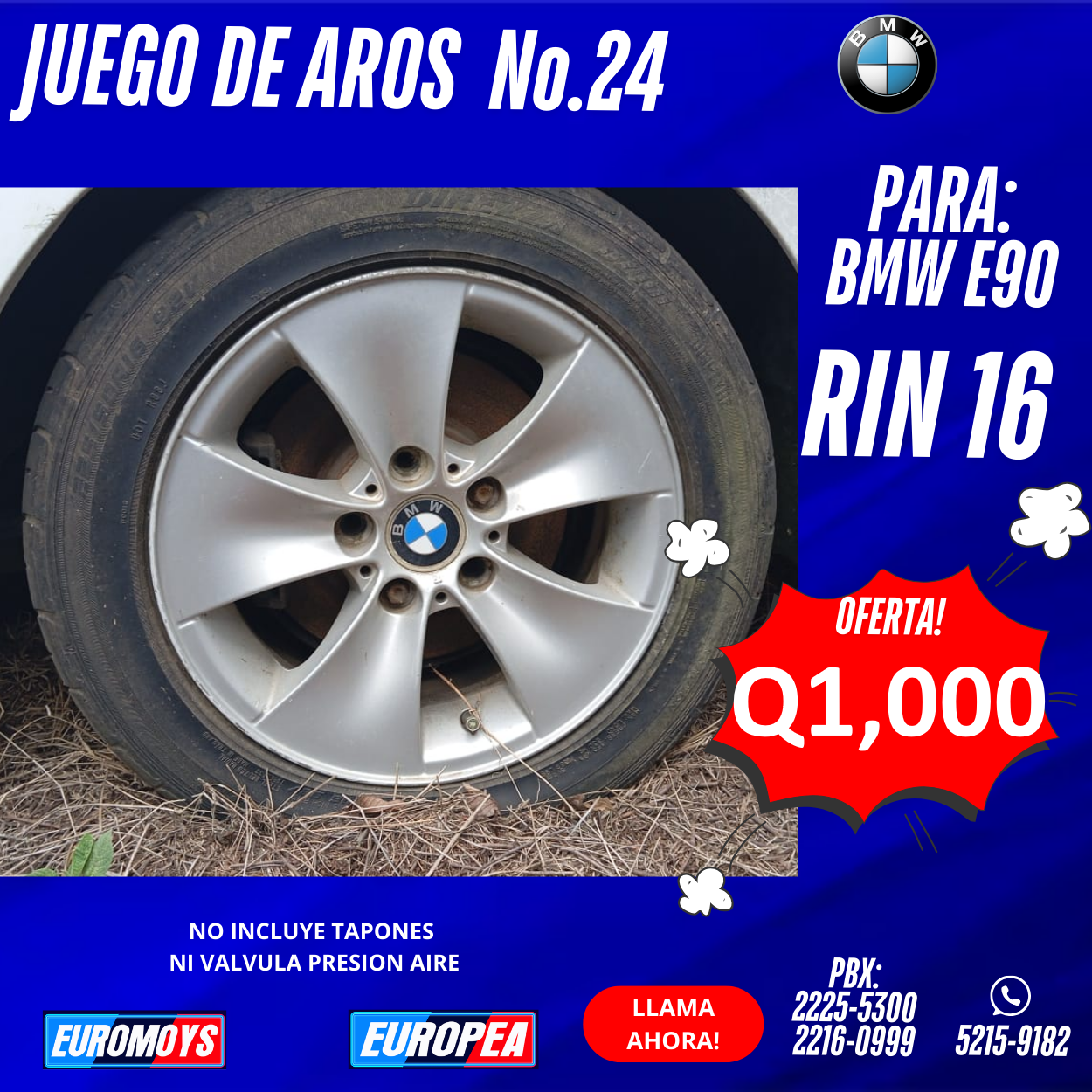 JUEGO DE AROS PARA BMW E90 RIN 16 - Euromoys - Repuestos Nuevos