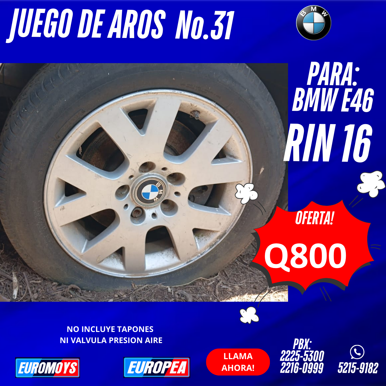 JUEGO DE AROS PARA BMW E46 RIN 16 - Euromoys - Repuestos Nuevos