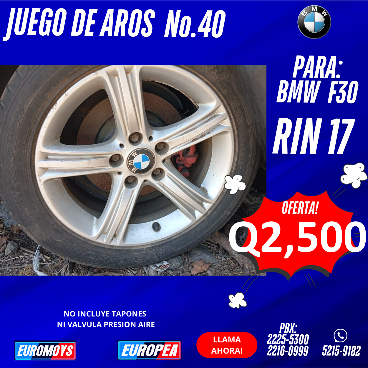 JUEGO DE AROS PARA BMW F30 RIN 17 - Euromoys - Repuestos Nuevos